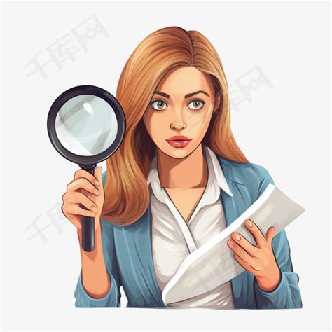 拿着放大镜的女人看着丢失的东西素材图片免费下载 千库网