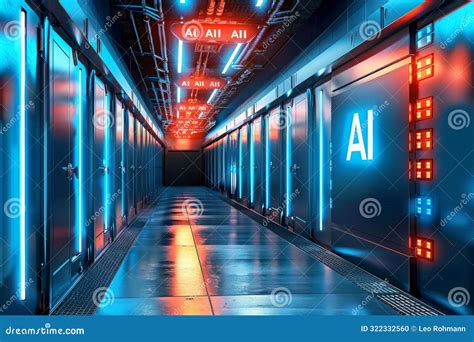 Ai Data Center With Glowing Lights Futuristic Technology High Tech Server Room Cyberpunk