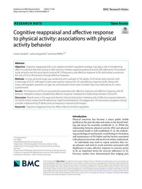 Pdf Cognitive Reappraisal And Affective Response To Physical Activity Associations With
