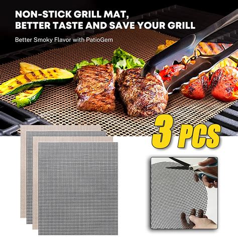 3pcs Non Stick High Temperature Resistant Bbq Grid Pad Barbecue Mesh
