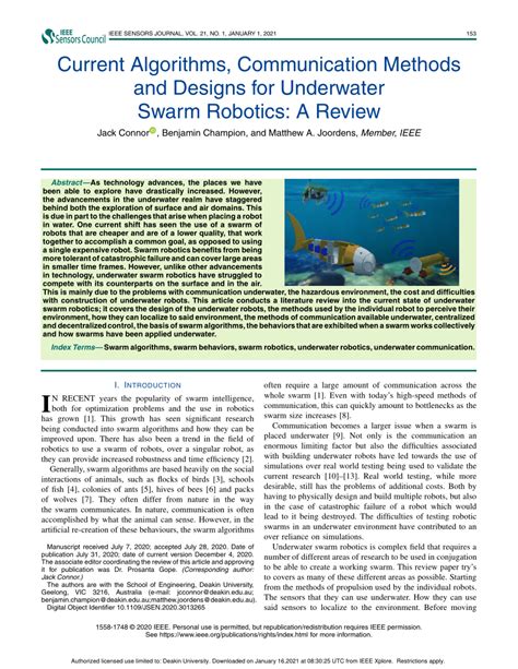 Pdf Current Algorithms Communication Methods And Designs For Underwater Swarm Robotics A Review