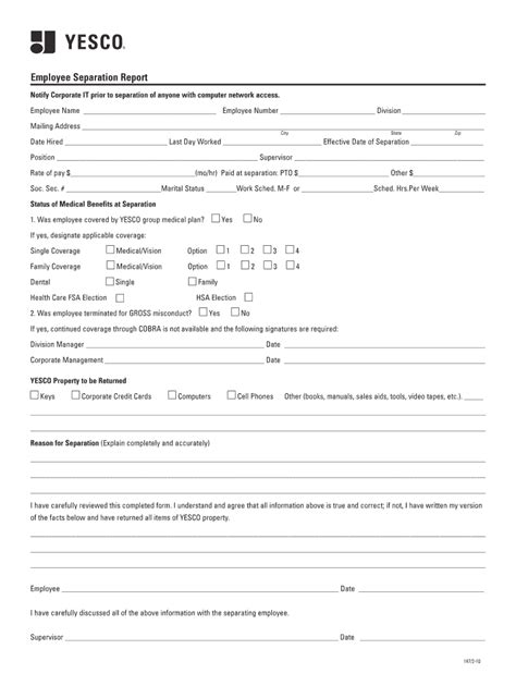 Fillable Online Employee Separation Report Young Electric Sign Company Fax Email Print Pdffiller