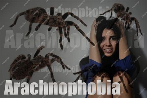 Premium Photo Arachnophobia Concept Double Exposure Of Scared Woman