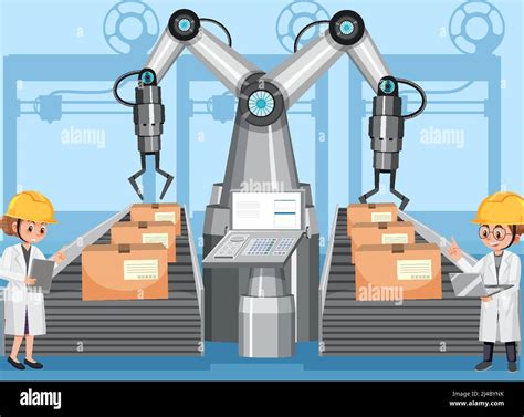 Automation Industry Concept With Assembly Line Robots Illustration Stock Vector Image And Art Alamy