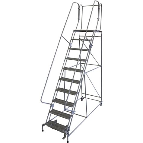 Cotterman Rolling Steel Ladder 450 Lb Capacity 10 Step Ladder 24in L X 20in W X 100in H