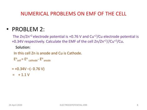 Emf Of The Cell Pptx Chemistry Science