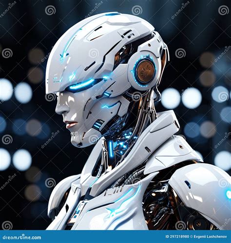 Elegant Humanoid Robot With Blue Optical Sensors And Dynamic White Chassis Ai Generation Stock