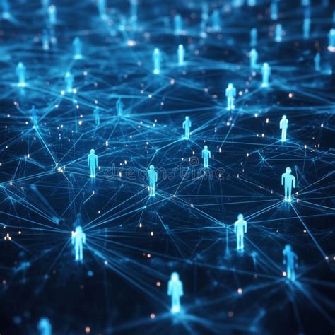 Digital Network Of Holographic Figures Interconnected By Glowing Lines