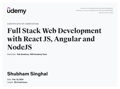 Thrilled To Complete Udemy Course On Full Stack Web Development With
