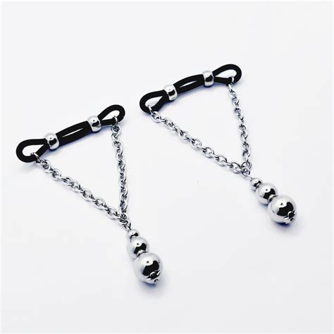 Fake Nipple Piercings With Stainless Steel Chain And Weighted Beads