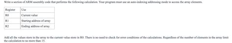 Solved Write A Section Of Arm Assembly Code That Performs