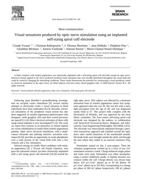 PDF Visual Sensations Produced By Optic Nerve Stimulation Using An Implanted Self Sizing