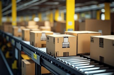 Efficient Post Delivery Warehouse Operations Conveyor Belt Sorting Of Cardboard Boxes And