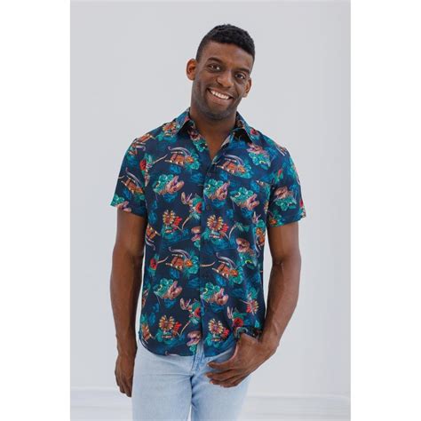 Jurassic World Park T Rex Mens Hawaiian Button Down Dress Shirt Adults