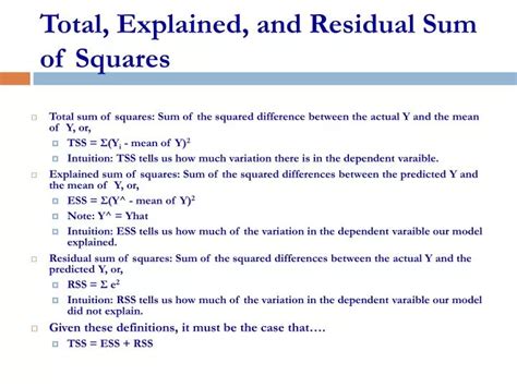 Ppt Total Explained And Residual Sum Of Squares Powerpoint