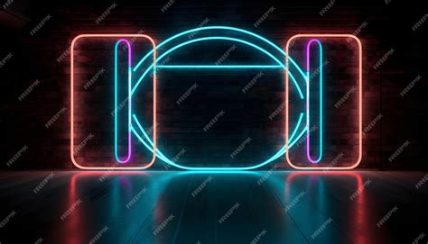 미래형 무대 화려한 네온 불빛은 제품 디스플레이 또는 프리젠테이션을 위한 방 배경 및 배경 빈 연단을 배경으로 쇼케이스 및 현대