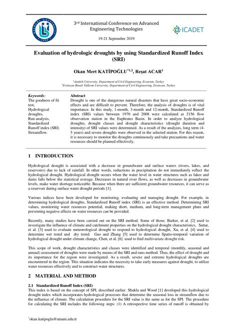 Pdf Evaluation Of Hydrologic Droughts By Using Standardized Runoff Index Sri