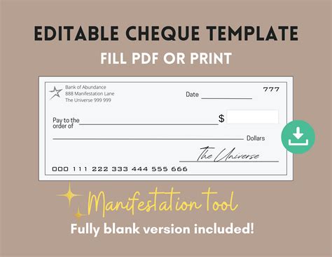 Printable Cheque Templates For Manifestation Abundance Etsy