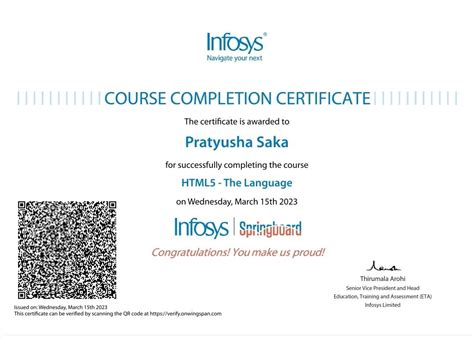 Pratyusha Saka On Linkedin Hello Everyone I Have Successfully Completed Html5 In Infosys😊