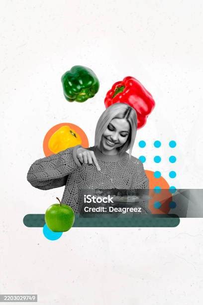 스케치 이미지 트렌드 삽화 3d 사진 콜라주 요리사 다이어트 유기농 요리 칼로리 아가씨 그리고 보류 요리 후추 야채 사과 과일 20 24세에 대한 스톡 사진 및 기타 이미지