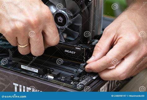 Technician Man Installing Fury Beast Ram Ddr4 Stick On Professional
