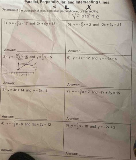 Solved Parallel Perpendicular And Intersecting Lines Determine If The Given Pair Of Lines Is