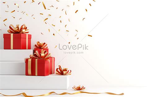 황금 리본이있는 새해 선물 상자 배경 사진 및 창의적인 일러스트 무료 다운로드 Lovepik