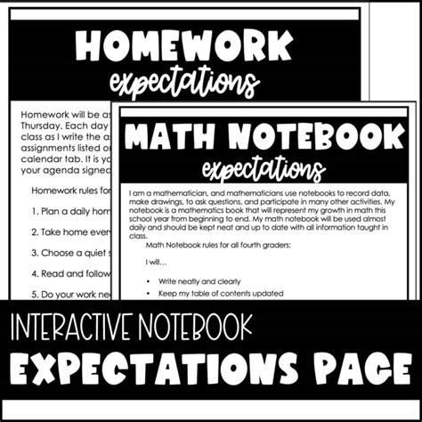 Editable Interactive Notebook And Homework Expectations Pages Upper Elementary