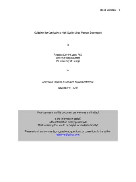 Guidelines For Conducting A High Quality Mixed Methods Dissertation Pdf Qualitative Research