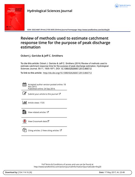 Pdf Review Of Methods Used To Estimate Catchment Response Time For The Purpose Of Peak