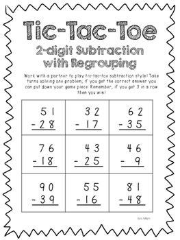 Addition Subtraction With Regrouping Tic Tac Toe By Mattie McMurry