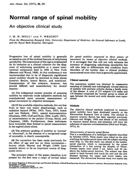 Normal Rom Spinal Mobility Jurnal 1971 Pdf Vertebral Column