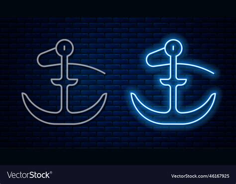 Glowing Neon Line Anchor Icon Isolated On Brick Vector Image