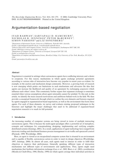 Pdf Argumentation Based Negotiation