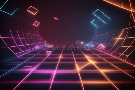 Synthwave Wireframe Net Illustration Abstract Digital Background 80s 90s Retro Futurism