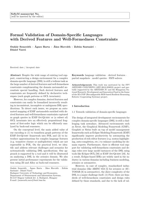 Pdf Formal Validation Of Domain Specific Languages With Derived