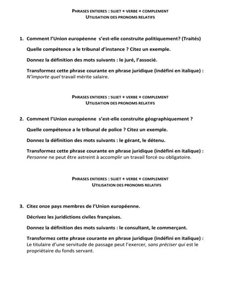 Phrases Entières Sujet Verbe Complément Utilisation Des