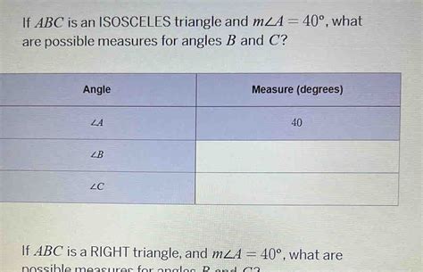 If Abc Is An Isosceles Triangle And M∠ A40° What Are Possible