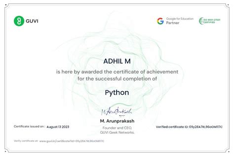 Guvi Pythonprogramming Learningjourney Certificateofcompletion
