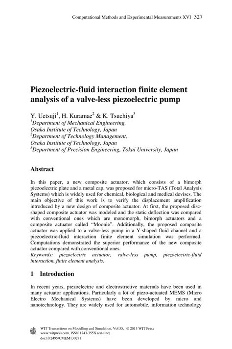 Pdf Piezoelectric Fluid Interaction Finite Element Analysis Of A