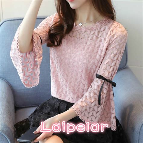 Badu Bg Пролетна мода Едноцветни дантелени ризи Дамски блузи с дълъг ръкав О образно деколте