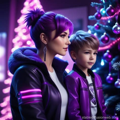 Warm Mother Son Moment By Christmas Tree Stable Diffusion Online