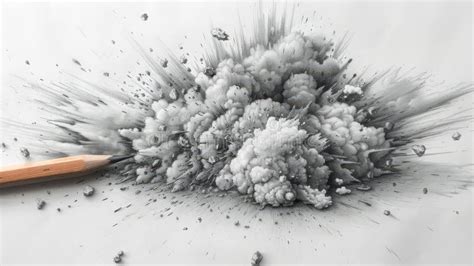 Dynamic Explosion Pencil Drawing In Realistic Style On A Crisp White