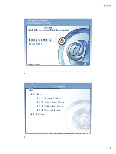 Lists And Tables Itec229 Client Side Internet And Web Programming Pdf