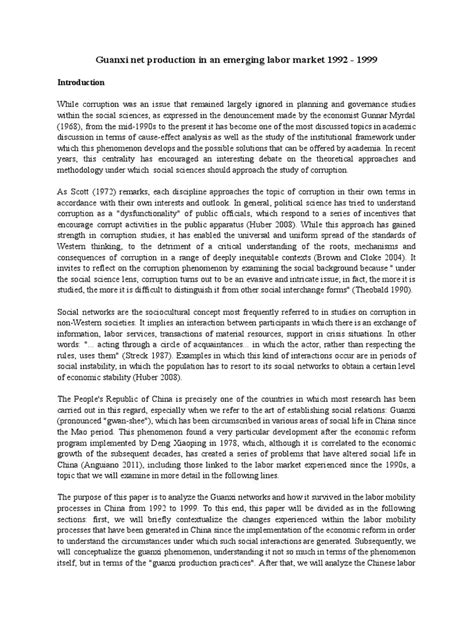 Guanxi Net Production In An Emerging Labor Market 1992 1999 Kevin