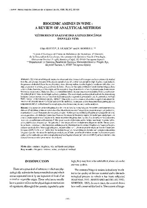 Pdf Biogenic Amines In Wine A Review Of Analytical Methods Olga Busto