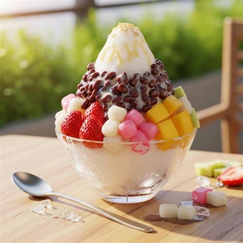 A Refreshing Bowl Of Korean Bingsu Topped With Fresh Fruit And Sweet