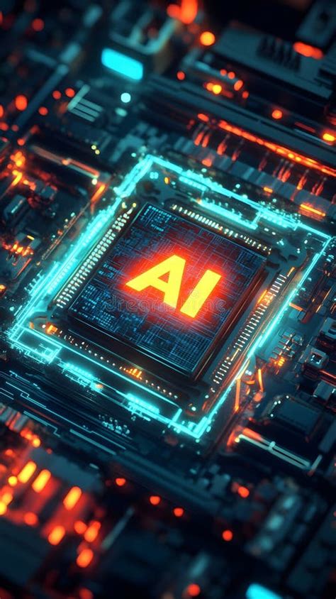 Ai Chip Futuristic Circuit Board Neon Lights Technology Artificial Intelligence Stock