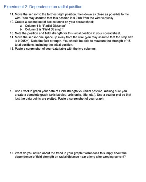 Solved Experiment 2 Dependence On Radial Position 11 Move