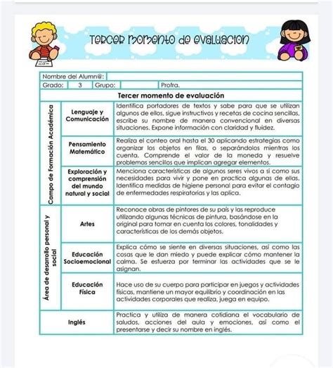 Pin De Lizzy Torres En Escuela Reporte De Evaluacion Preescolar